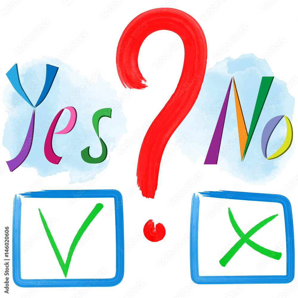 The red watercolor question mark sign with Yes and No check marks on ...