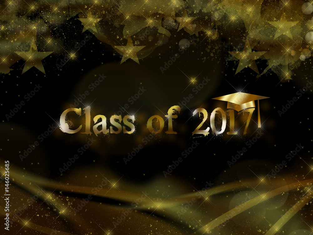 Class of 2017 with graduation cap in gold on a black background Stock ...