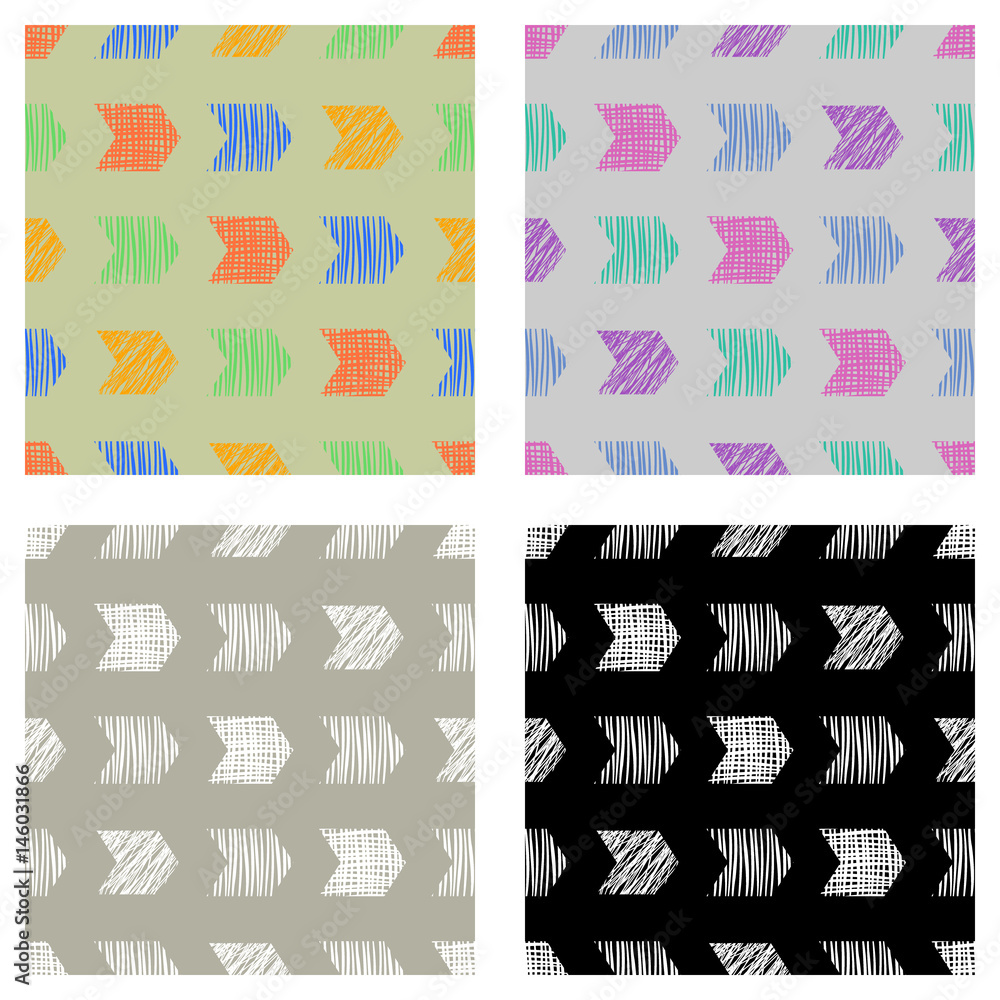 Set of seamless vector geometrical patterns with arrows. pastel endless ...