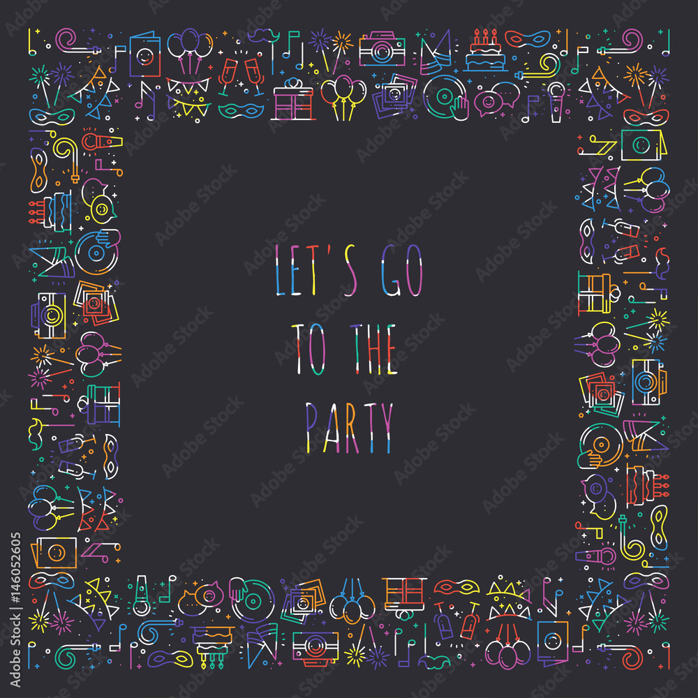 Party square frame. Celebration pattern. Birthday, holidays, event ...