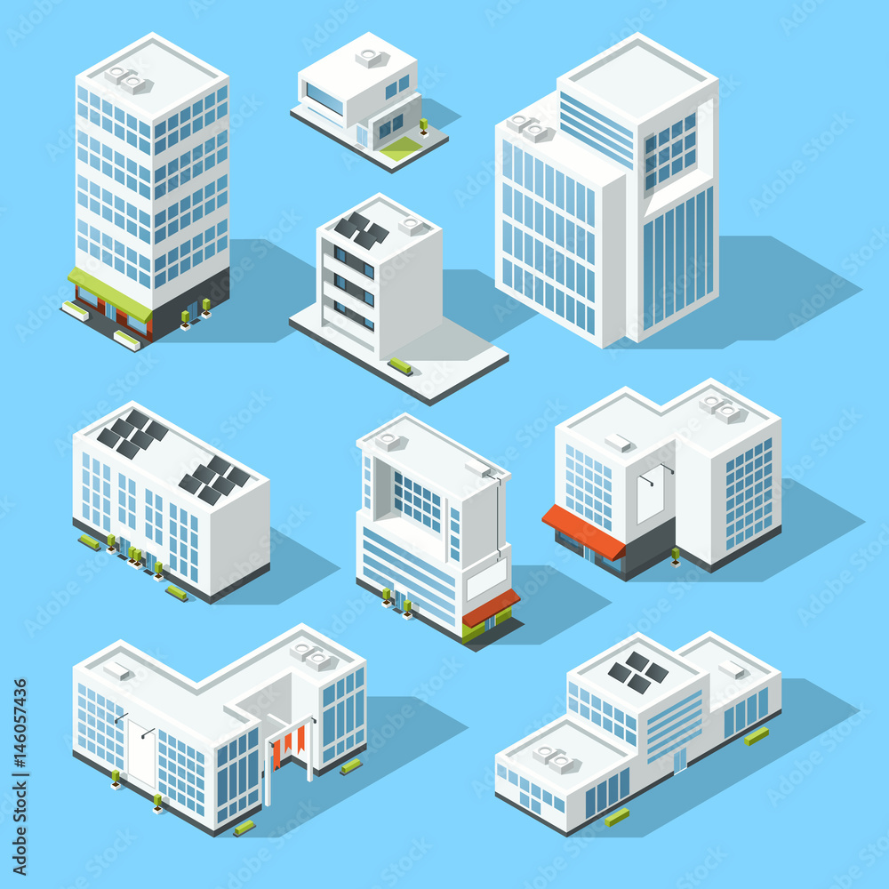 Isometric industrial buildings, offices and manufactured houses. 3d map ...