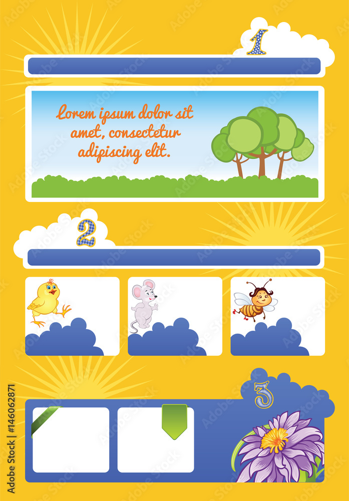 Yellow cartoon template with cute animals Stock Vector | Adobe Stock