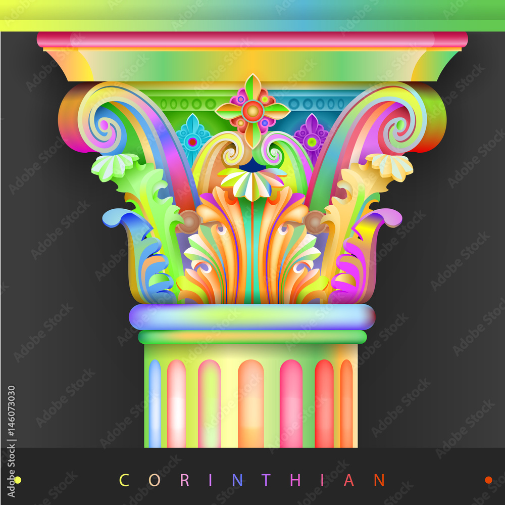 Bright colored capital of the Corinthian column. Installation. Vector ...