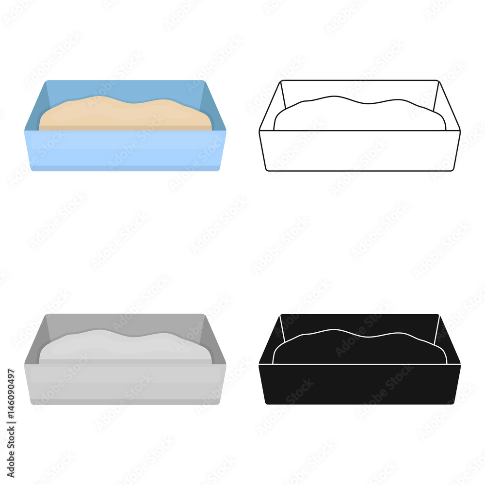 Litter box icon in cartoon style isolated on white background. Cat ...