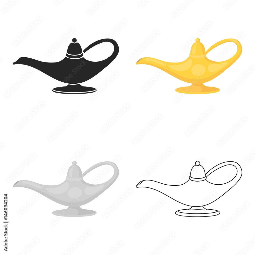 Genies Lamp Icon In Cartoon Style Isolated On White Background Black