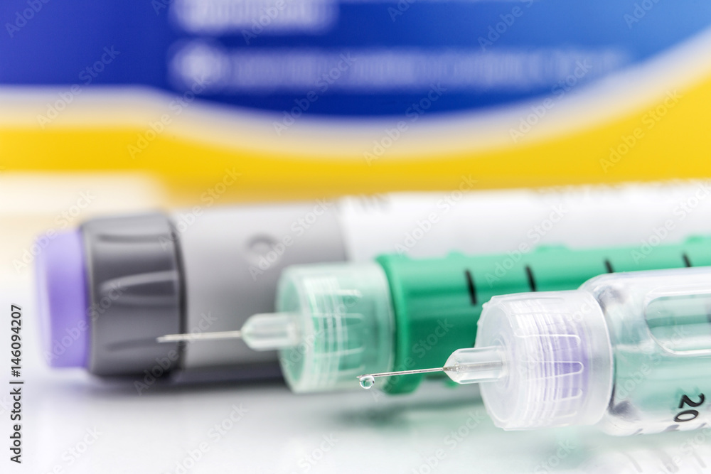 Insulin injection needle or pen for use by diabetics Stock Photo ...