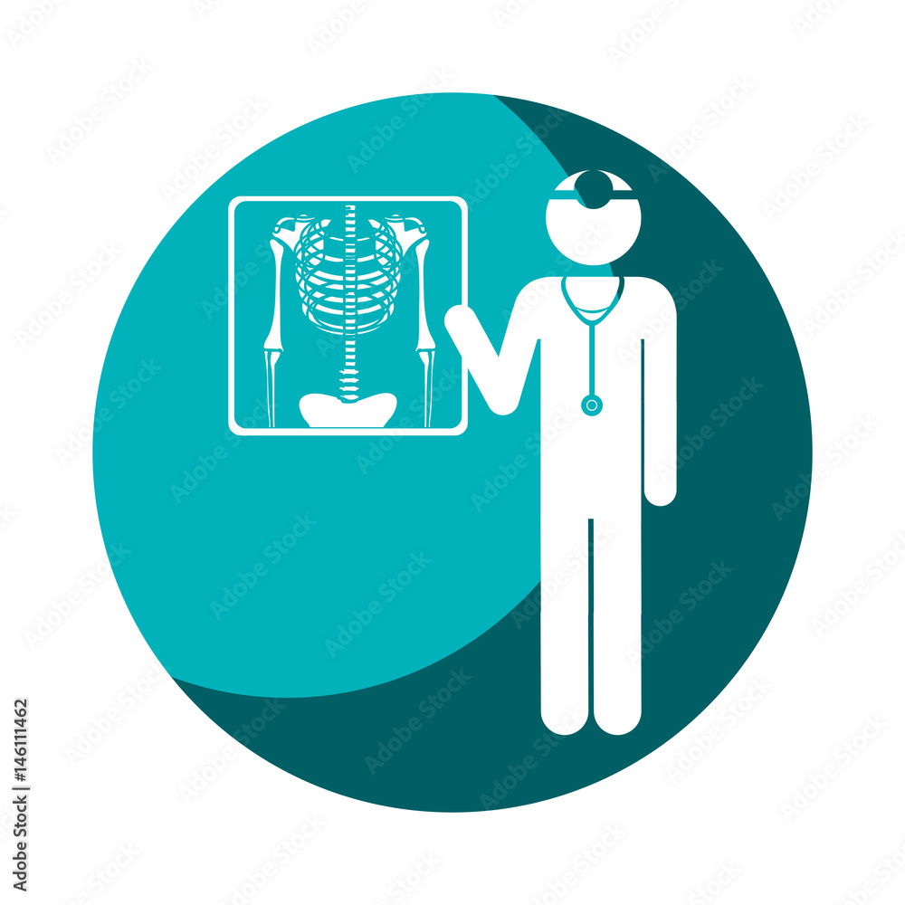 color circular frame shading with pictogram doctor and radiography ...