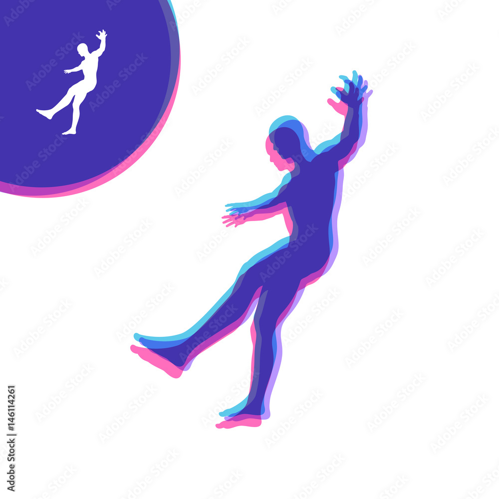 Person slipping and falling. Silhouette of a Man Fallen Down. Vector ...