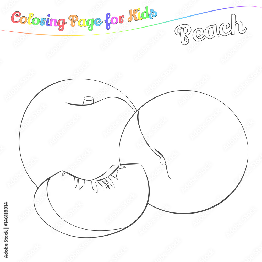 Yummy peach for coloring in imple cartoon style. Page for art coloring ...
