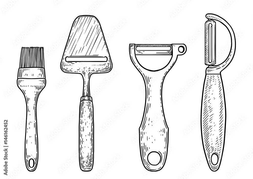Utensil illustration, drawing, engraving, ink, line art, vector Stock ...