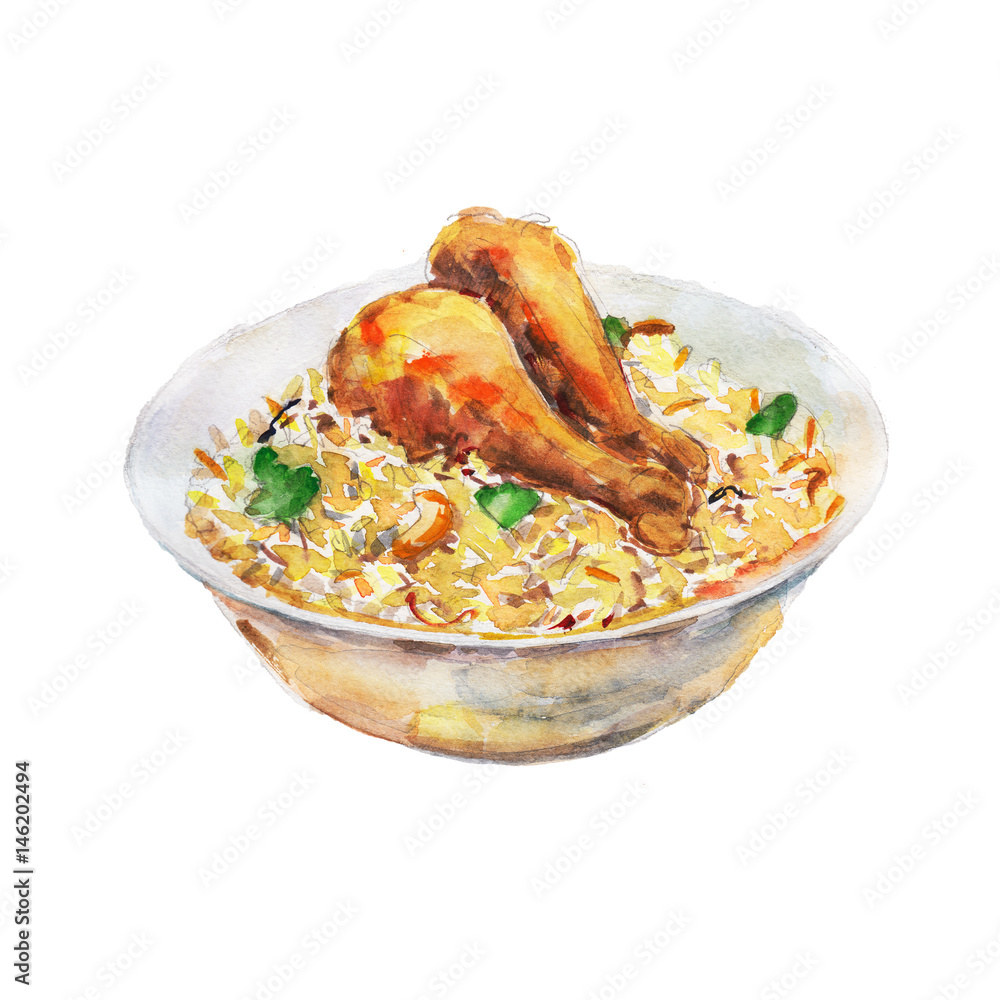 The chicken fry rice national dish isolated on white background ...