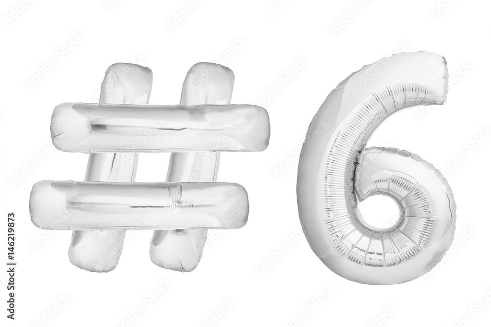 Silver chrome number six 6 with hashtag symbol helium air balloon ...