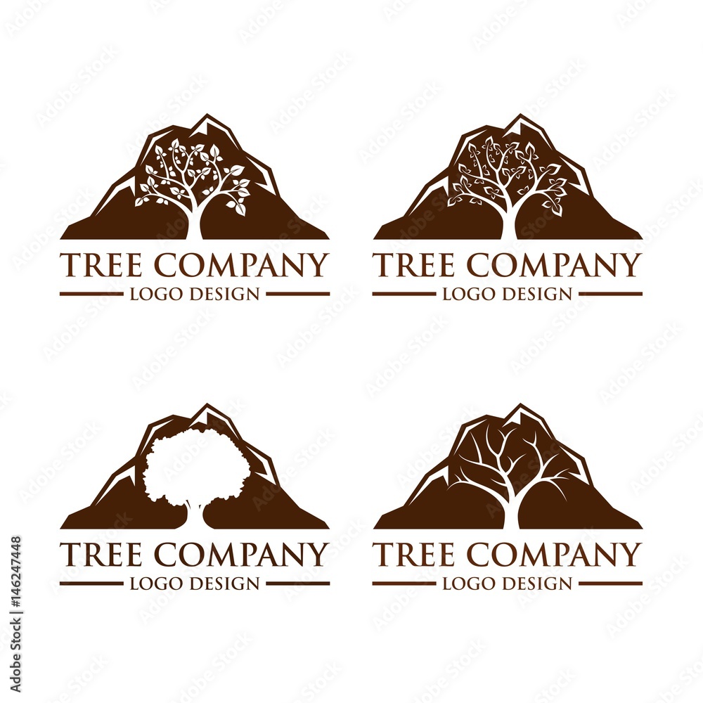 Tree Logo Rock Mountain Design Vector Template Stock Vector | Adobe Stock