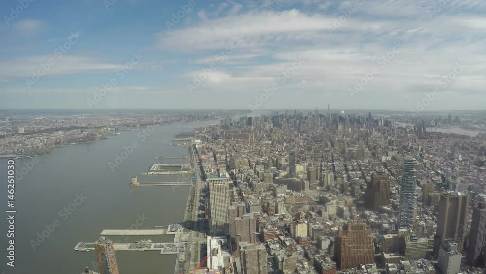 New York panoramic view from One World Trade Center Observatory. Day ...