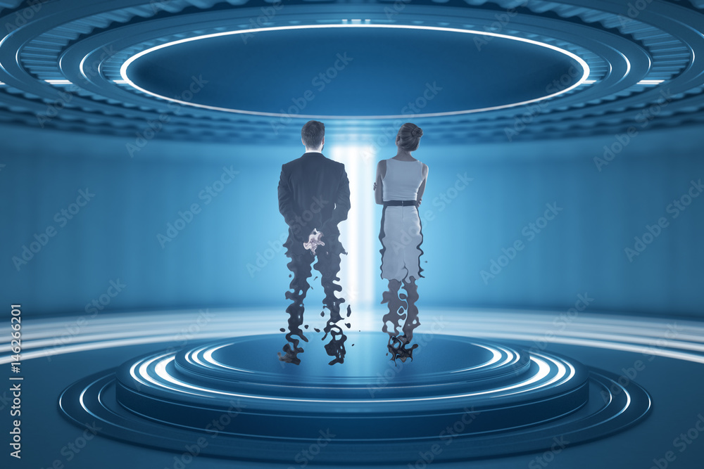 Teleporting businesspeople Stock-Foto | Adobe Stock