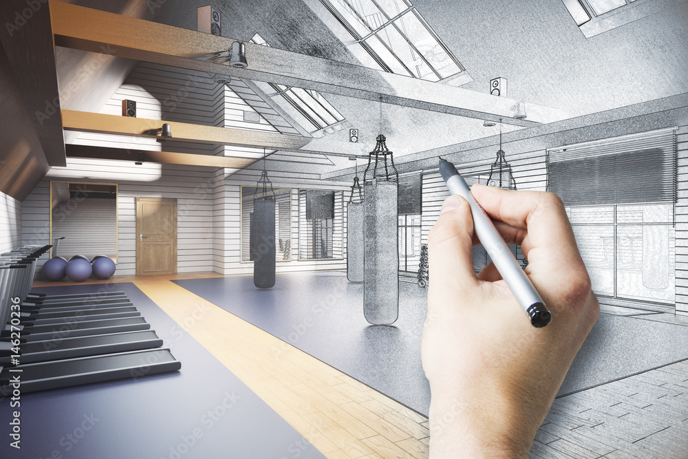 Hand drawing unfinished gym project Stock Photo | Adobe Stock