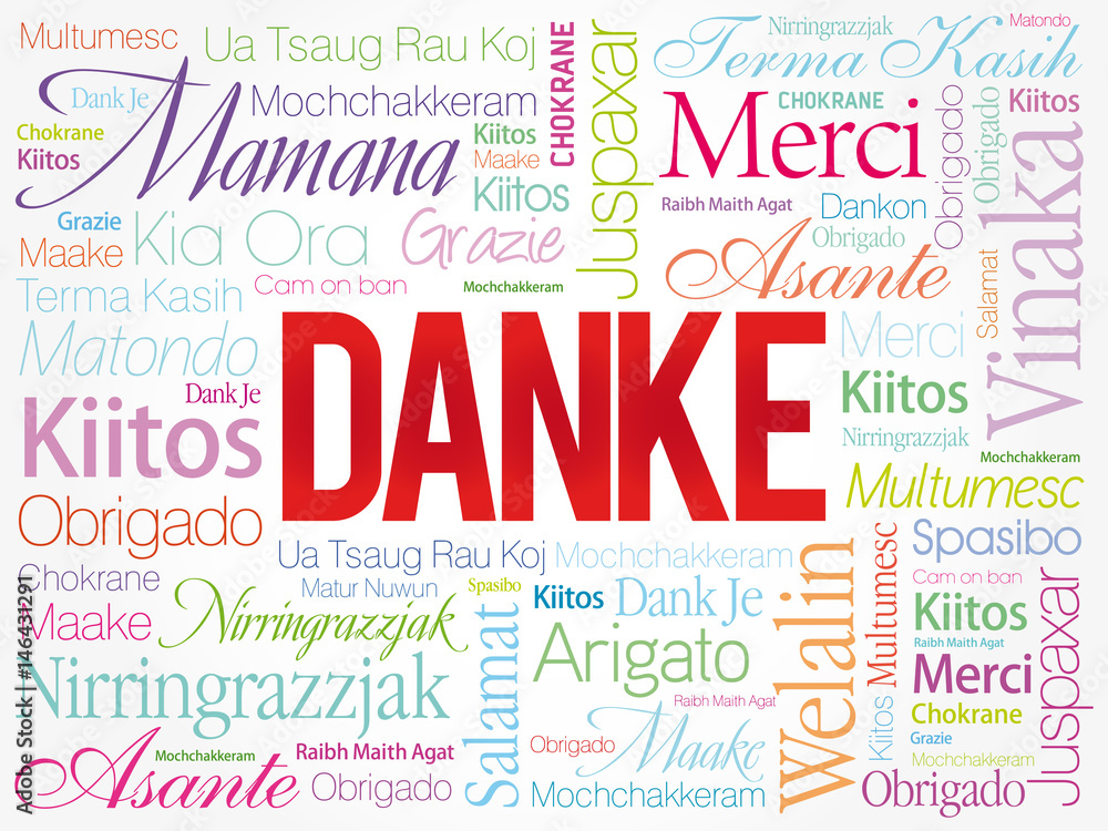 Danke (Thank You in German) Word Cloud background, all languages ...