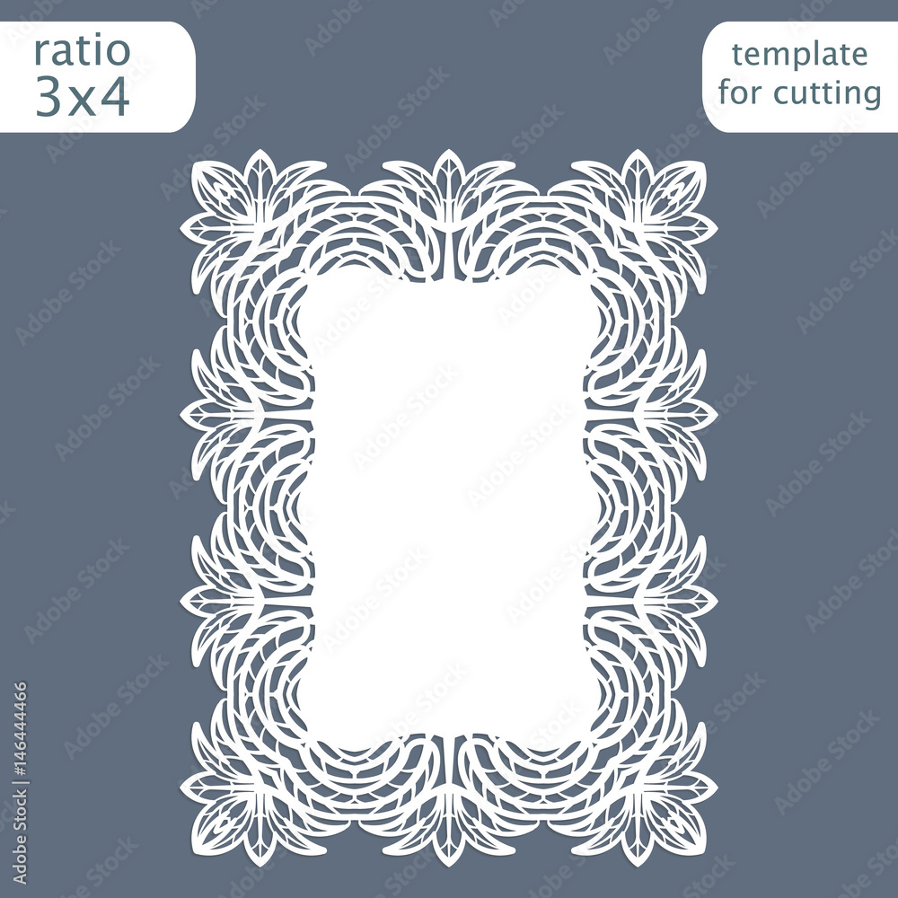 Laser cut wedding invitation card template with openwork border. Cut ...
