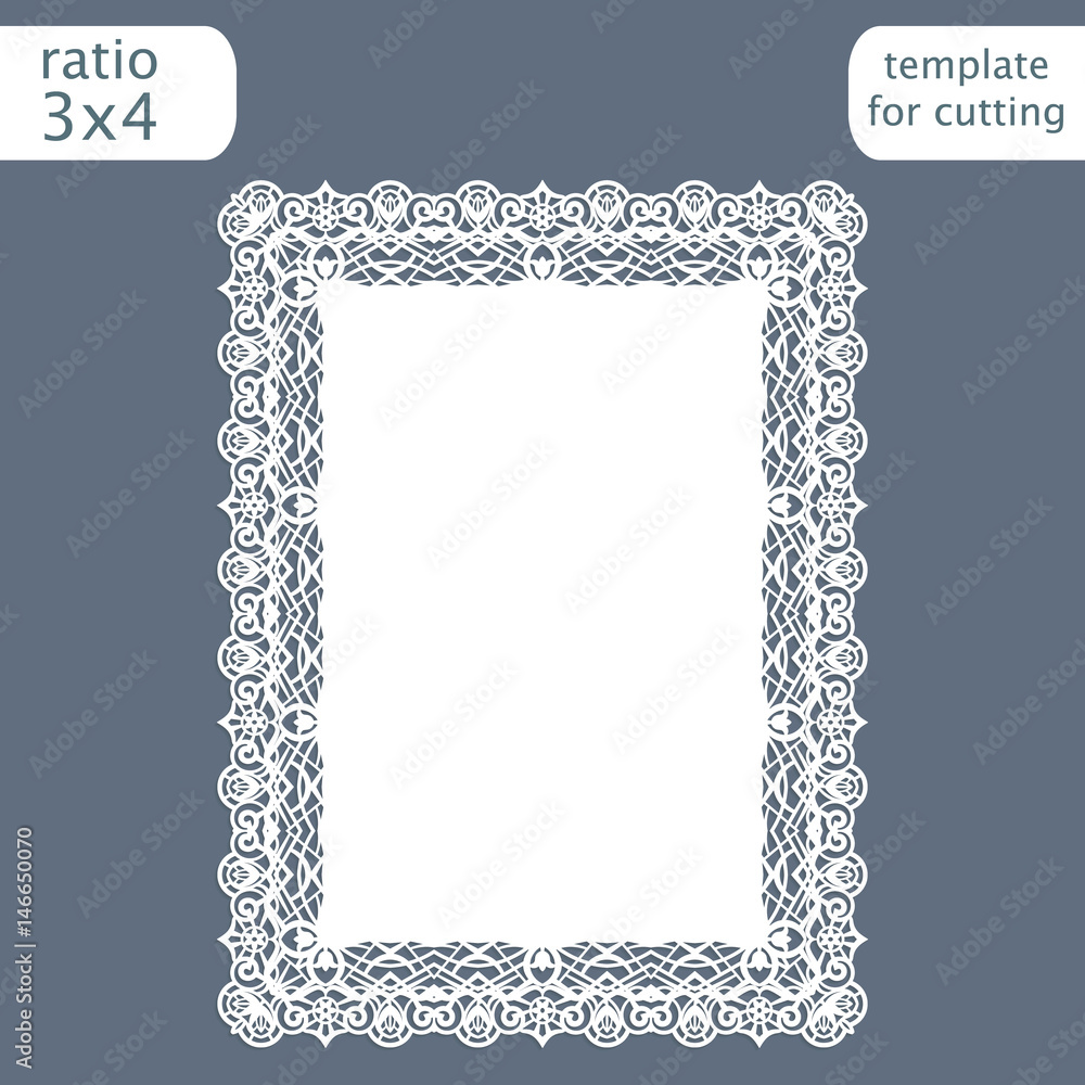 Laser cut wedding invitation card template with openwork border. Cut ...