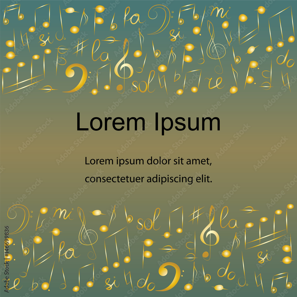 Golden Hand Drawn Music Symbols. Doodle Treble Clef, Bass Clef, Notes ...