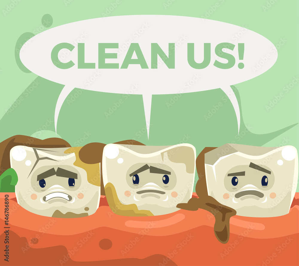 Dirty sad unhappy teeth character. Vector flat cartoon illustration ...