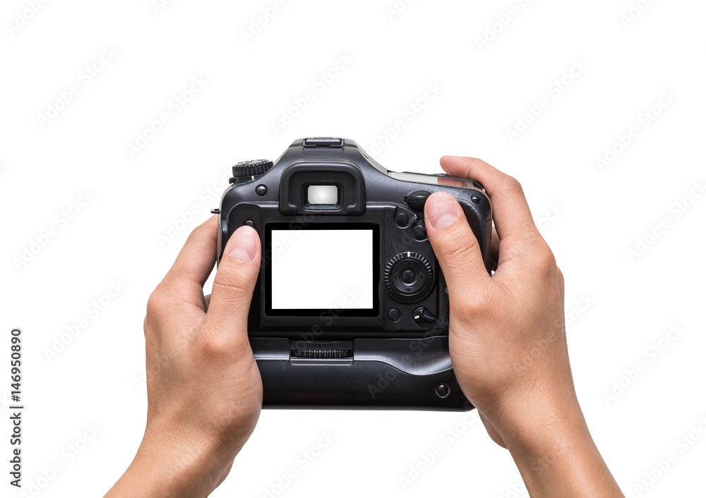 Hands holding the camera on white backgroud,include clipping path Stock ...