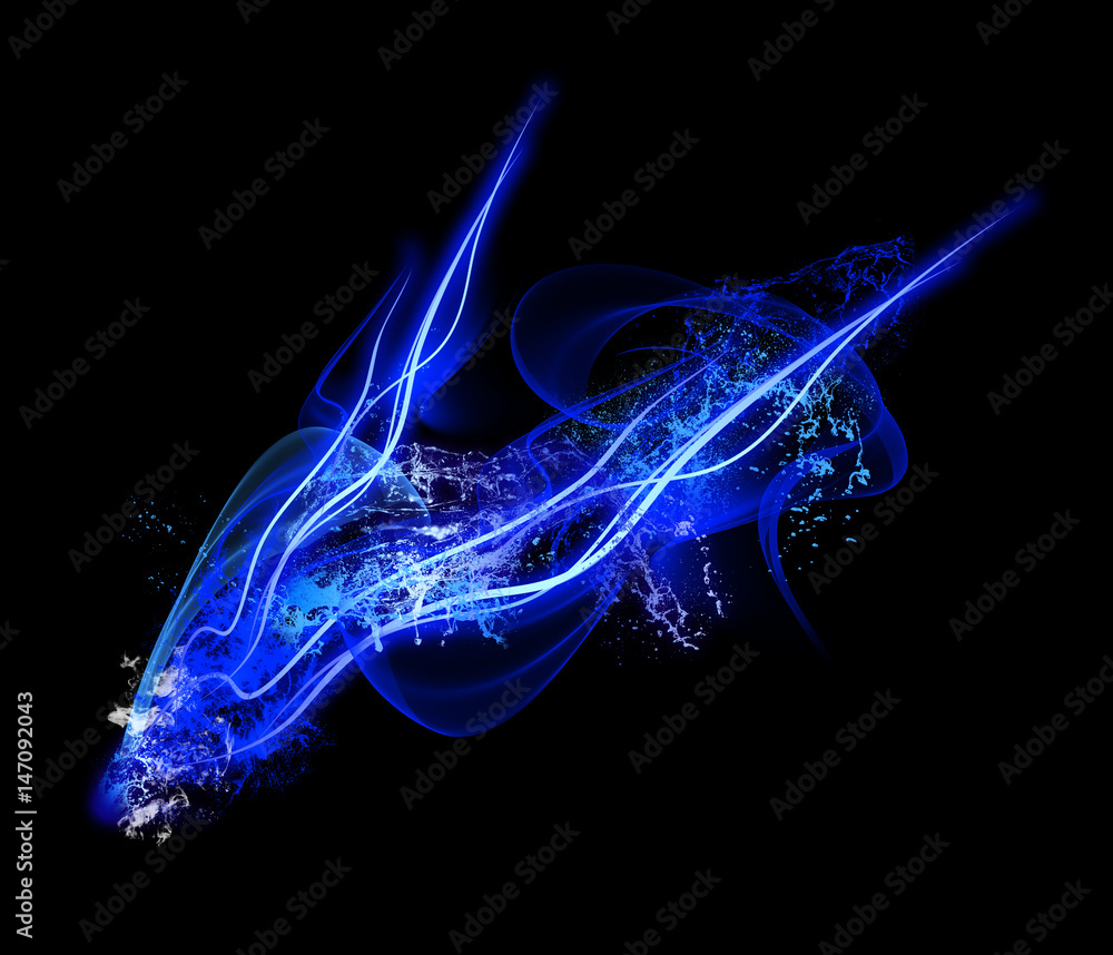 Neon Light Shape with Splash of Realistic Glowing Particles and Waves ...