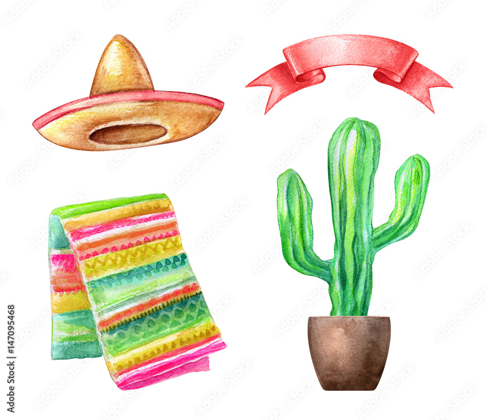 watercolor illustration, Mexican holiday clip art, isolated party ...