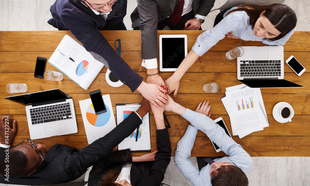 Teamwork and teambuilding concept in office, people connect hand Stock ...