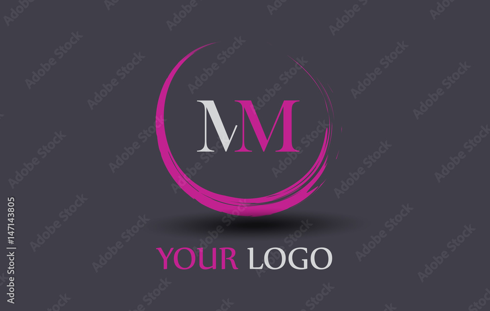 MM Letter Logo Circular Purple Splash Brush Concept. Stock Vector ...