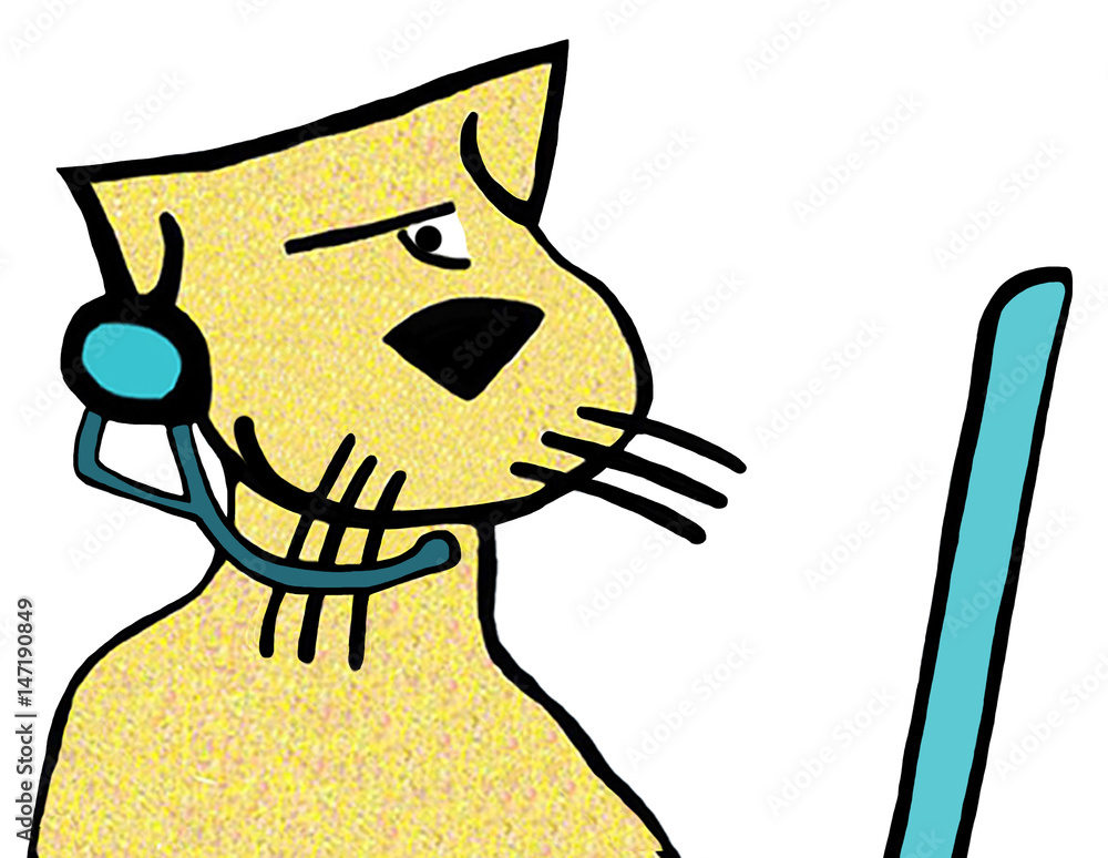 Cartoon illustration of a cat working in a customer service call center ...