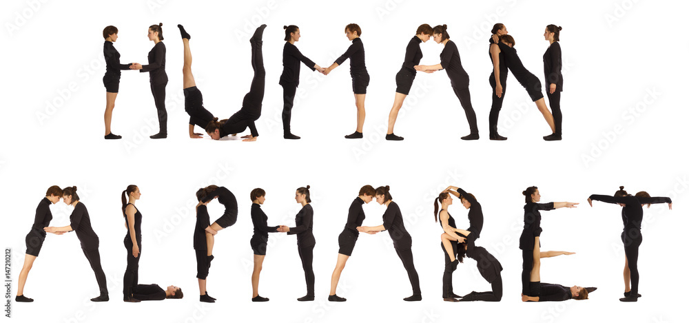 Black dressed people forming word HUMAN ALPHABET Stock Photo | Adobe Stock