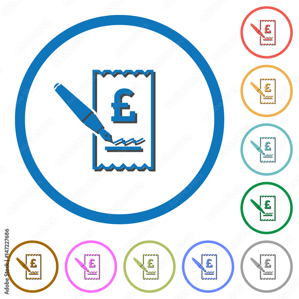 Signing Pound cheque icons with shadows and outlines Stock Vector ...