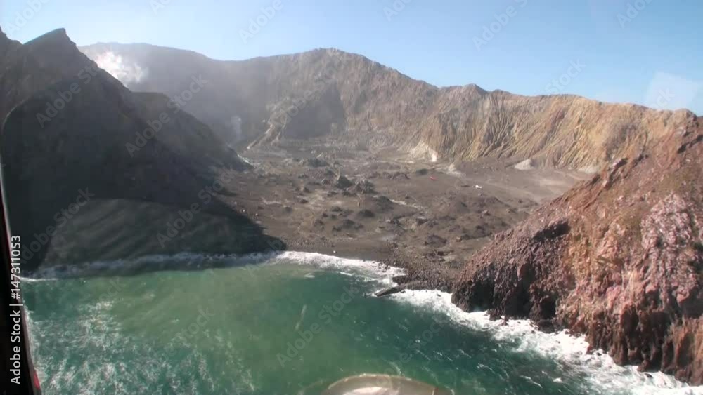 White island and volcano panorama view from helicopter window in New ...