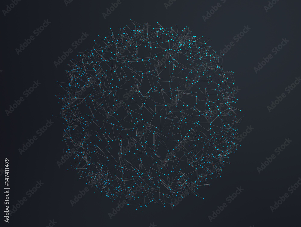 Abstract 3d rendering of network concept. Plexus background with lines, internet connections ...
