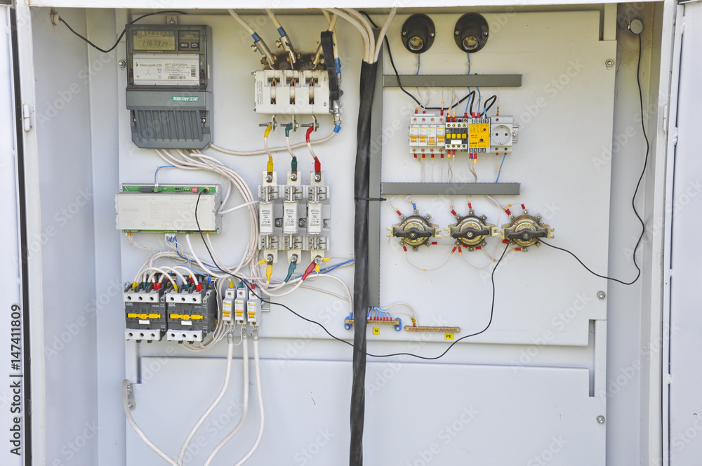 Electrical panel with devices Stock Photo | Adobe Stock