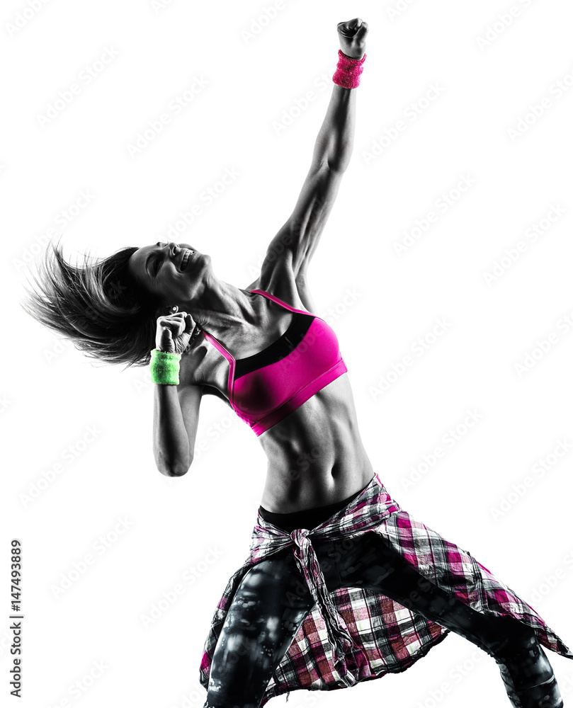 one caucasian woman zumba fitness exercises dancer dancing isolated in ...