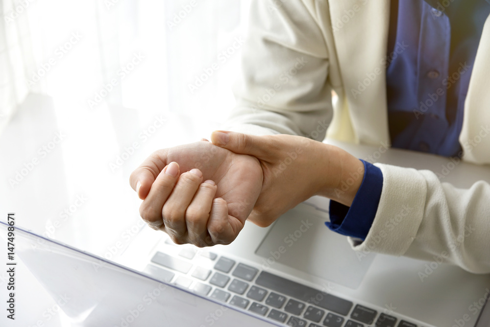 Office syndrome hand pain by occupational disease, Closeup business ...