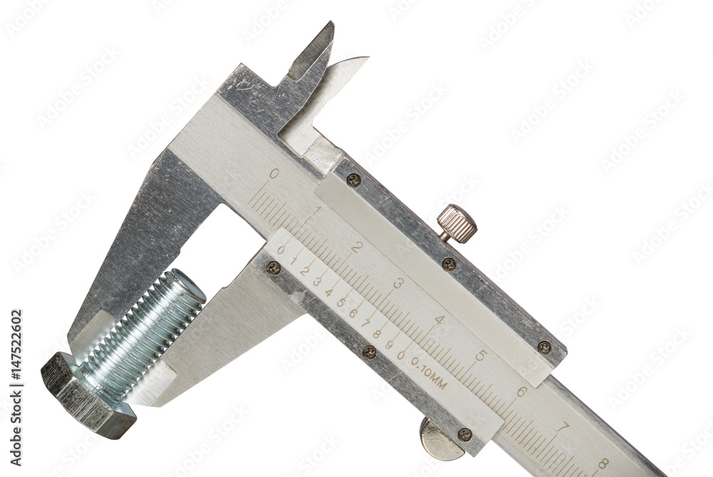 Vernier caliper isolated on white background. Vernier - a small movable ...