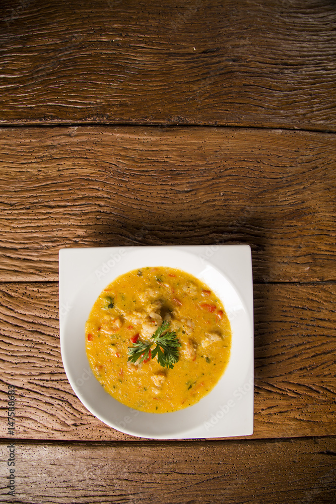 shrimp bobo - a Brazilian dish of shrimp in a pure of manioc meal and ...