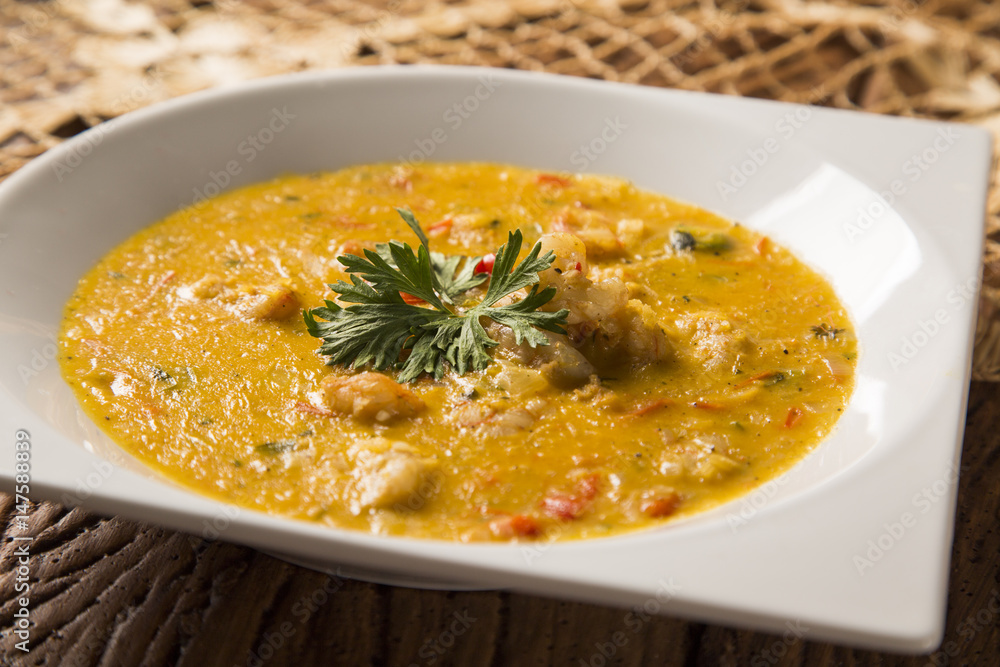 shrimp bobo - a Brazilian dish of shrimp in a pure of manioc meal and ...