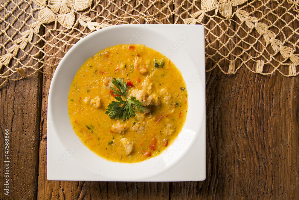 shrimp bobo - a Brazilian dish of shrimp in a pure of manioc meal and ...