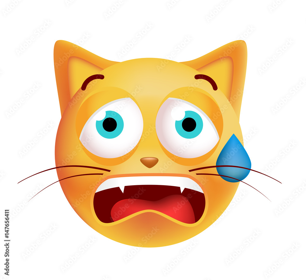 Cute Scared Emoticon Cat on White Background. Isolated Vector ...