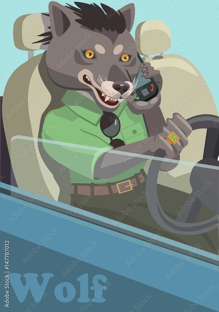 Wolf talking on a cell phone/ Wolf talking on a mobile phone holding a ...