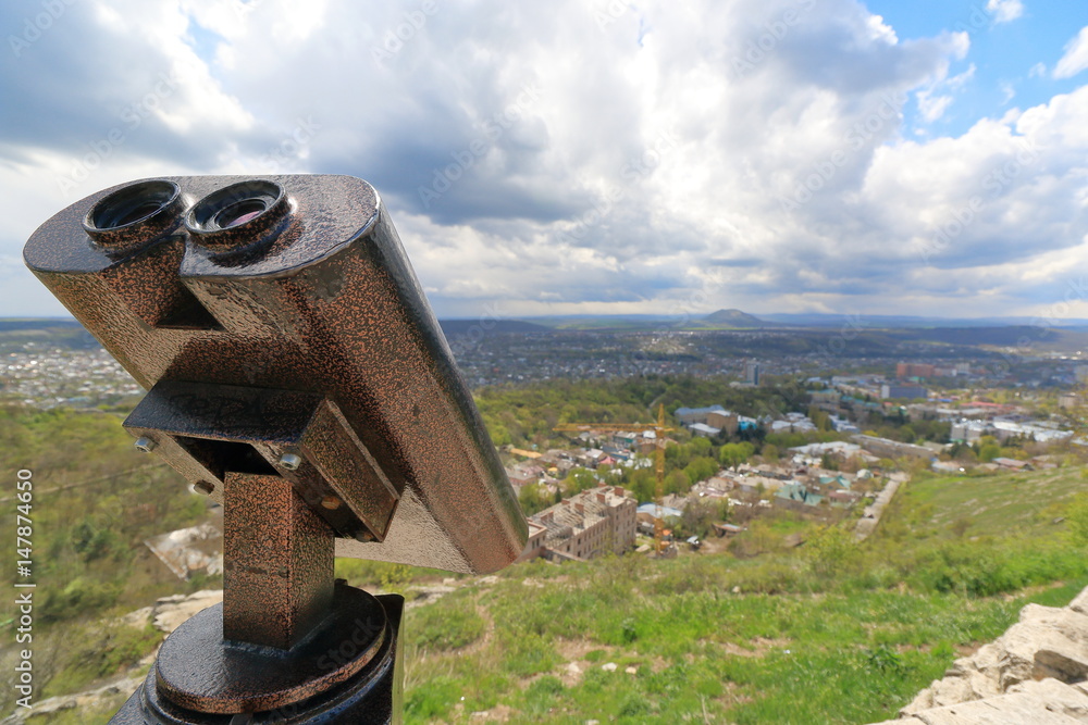 Stationary observation binoculars on the mountain slope Stock Photo ...