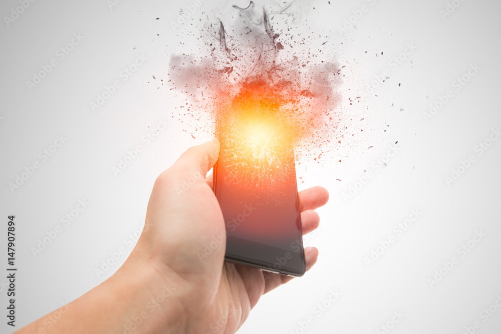 smartphone explosion, blow up cellphone battery or explosive mobile ...