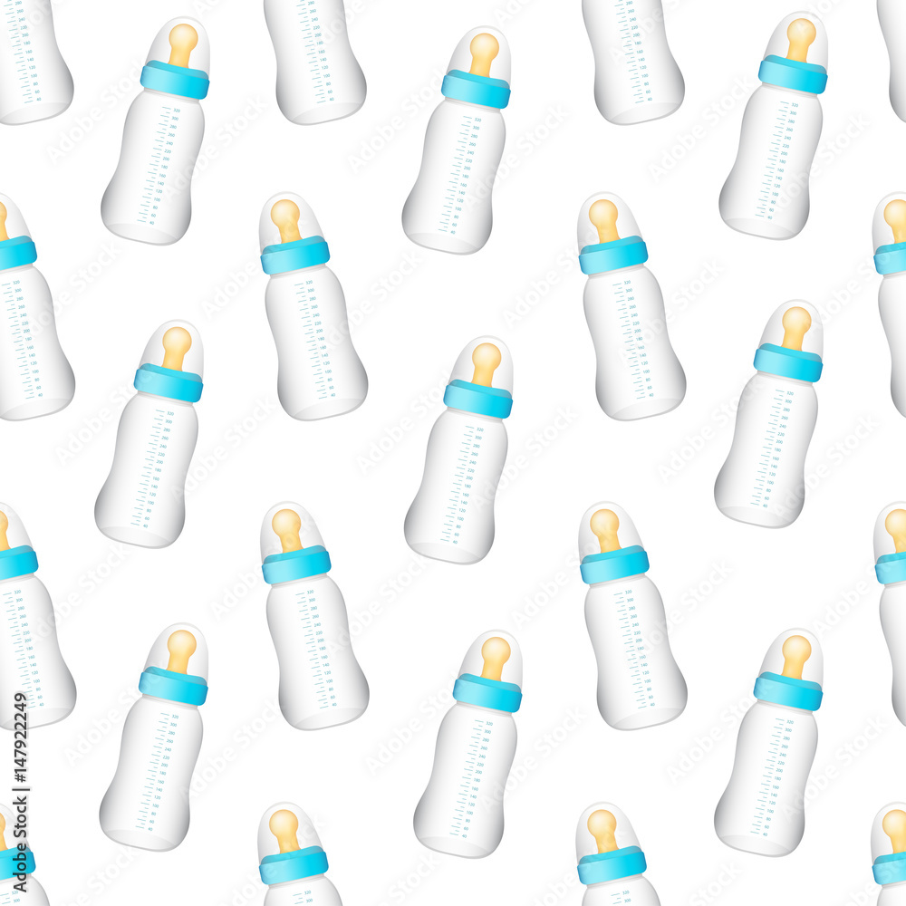 Seamless pattern from realistic blue baby bottles. Stock Vector | Adobe ...