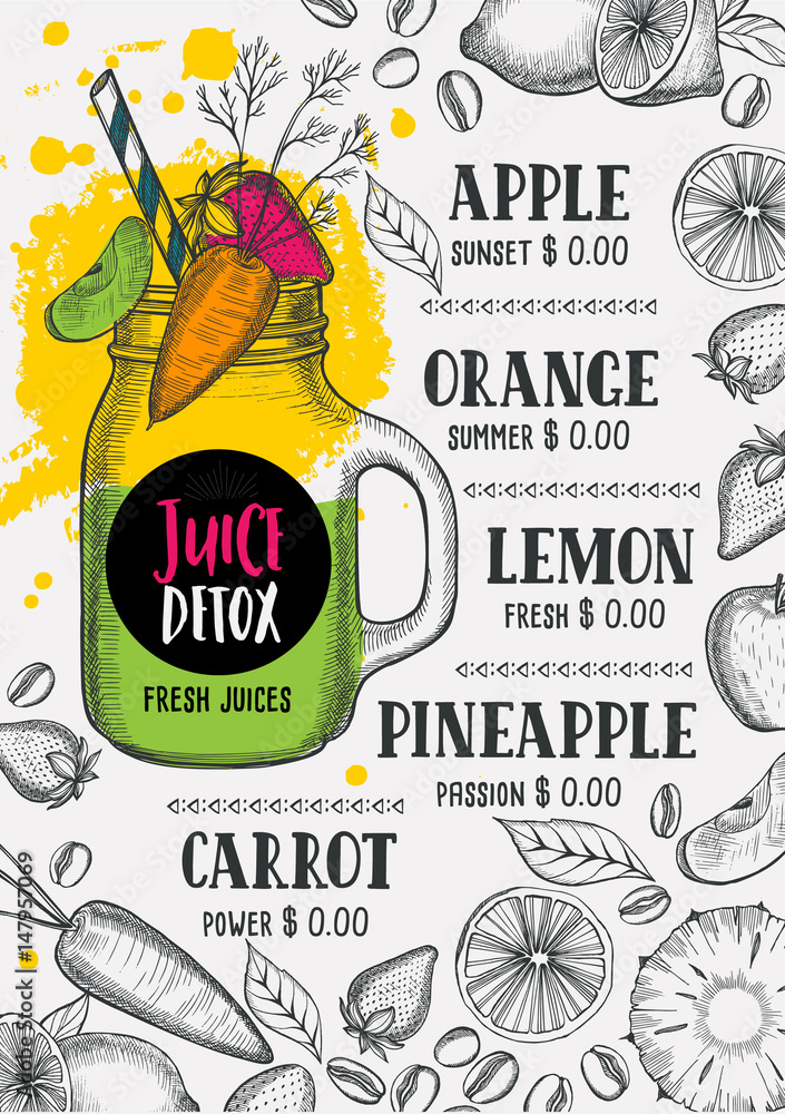 Juice menu restaurant, drink template. Stock Vector | Adobe Stock