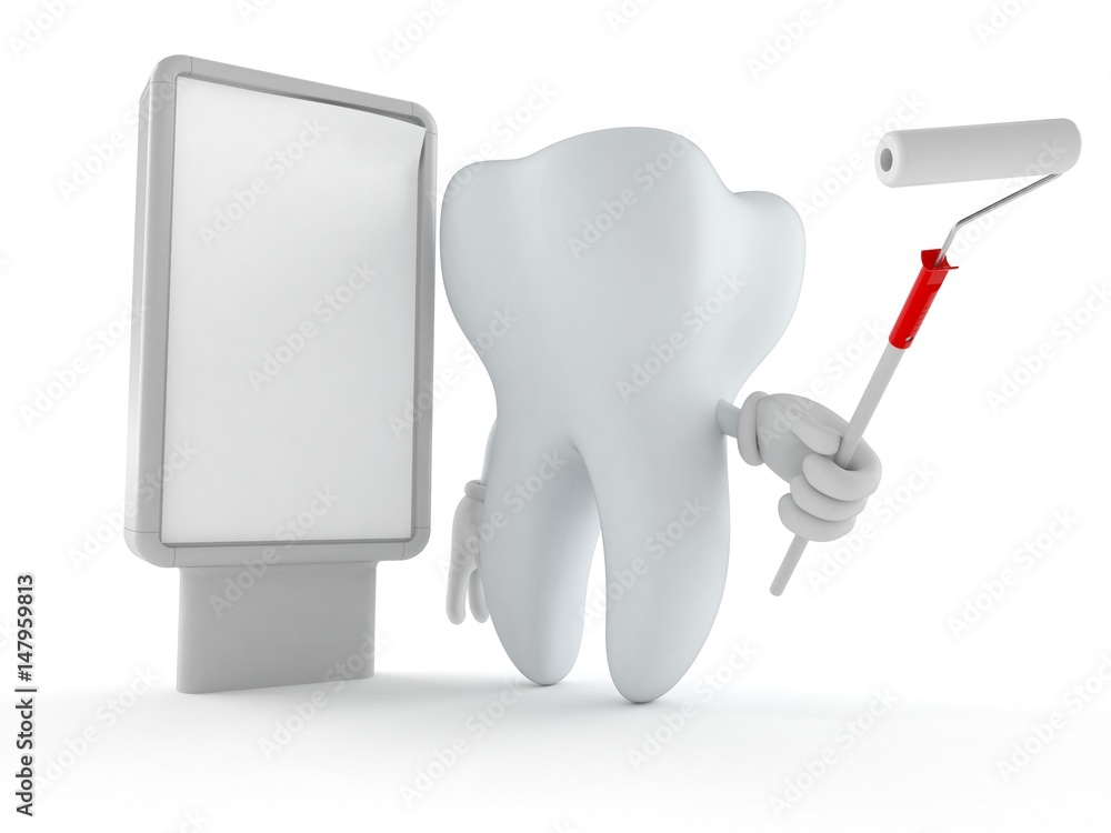 Tooth character with blank billboard Stock Illustration | Adobe Stock