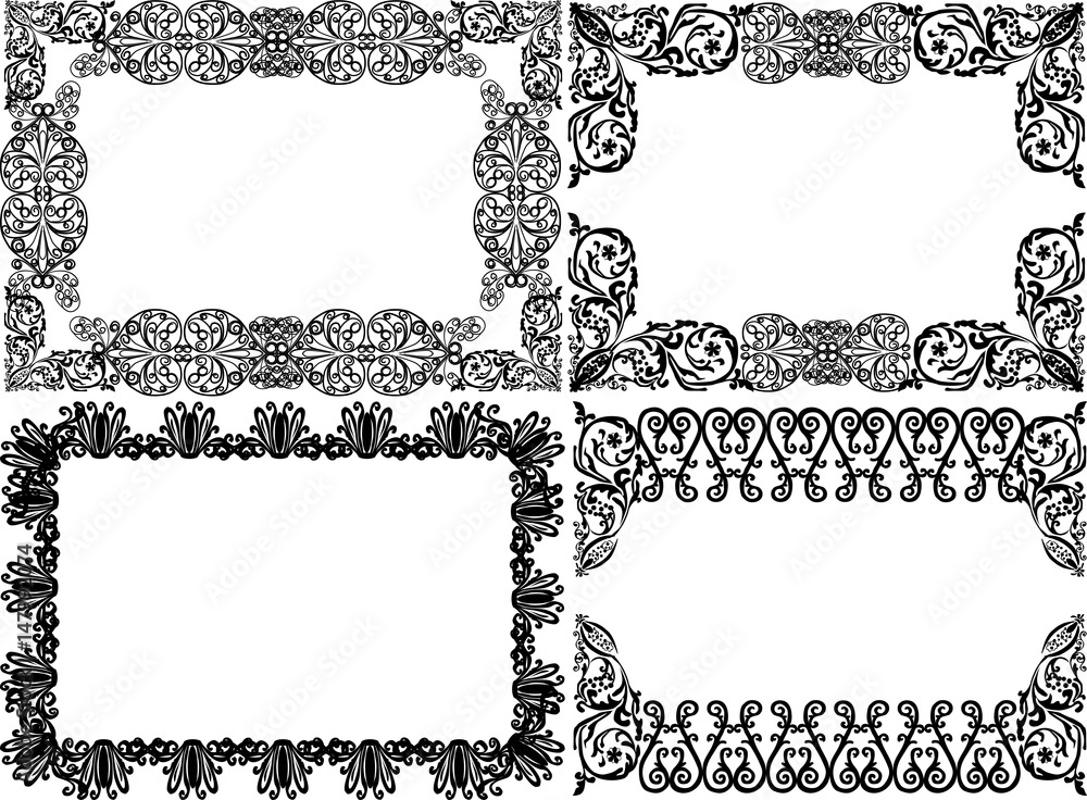 four curled frames decoration on white Stock Vector | Adobe Stock